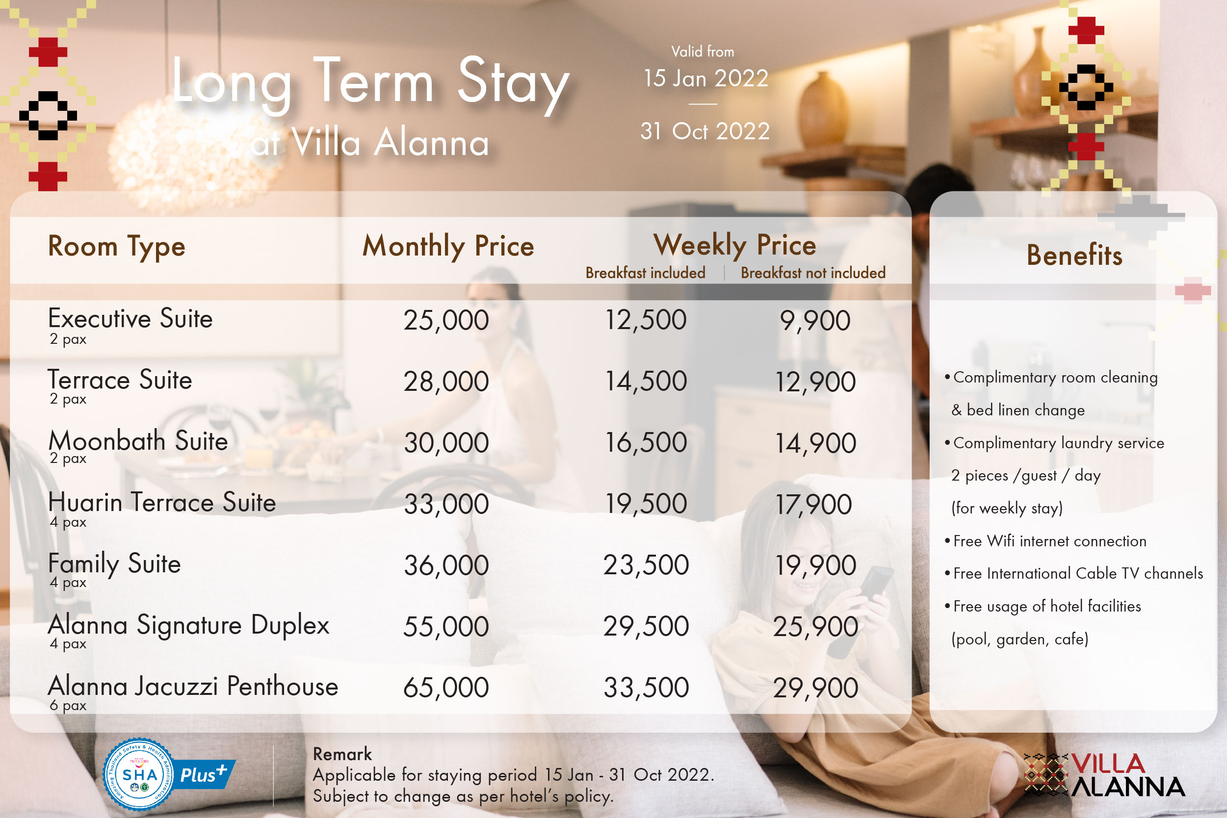 Monthly and weekly Promotion | Villa Alanna, Boutique Hotel in Chiang Mai